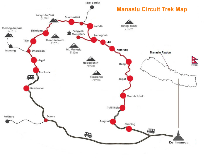 Manaslu-Circuit-Trek-Map - Excellent Himalaya Trek & Expedition
